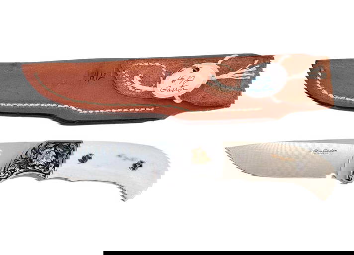Ron Gaston Custom Hunting Knife W/gold Accents & Sheath