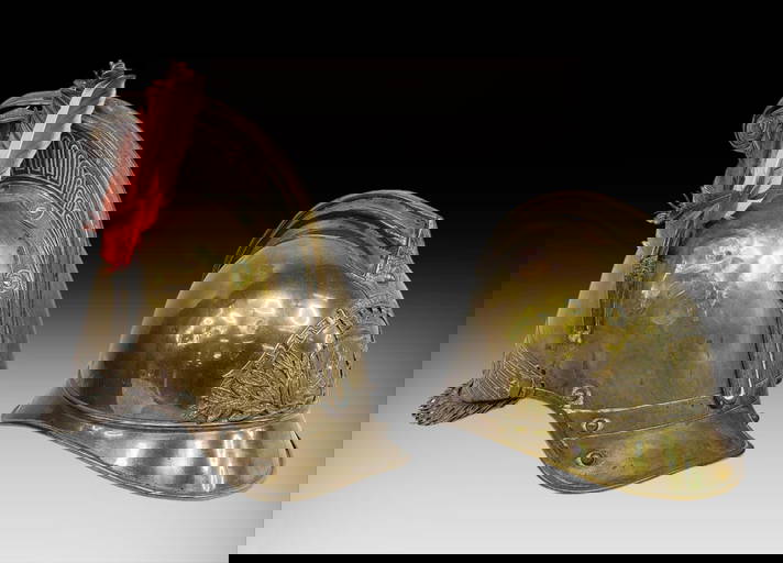 Antique Brass French Firefighter Helmets C.1900