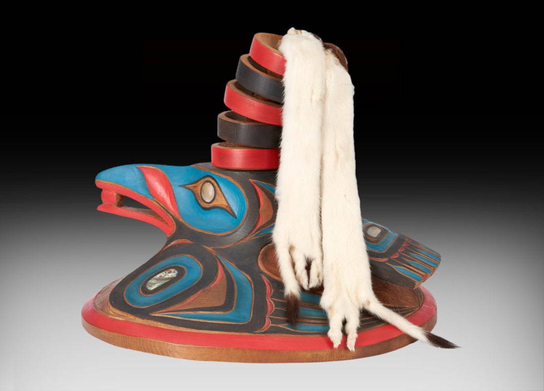 Contemporary Tlingit Polychrome Cedar Raven Helmet Auction