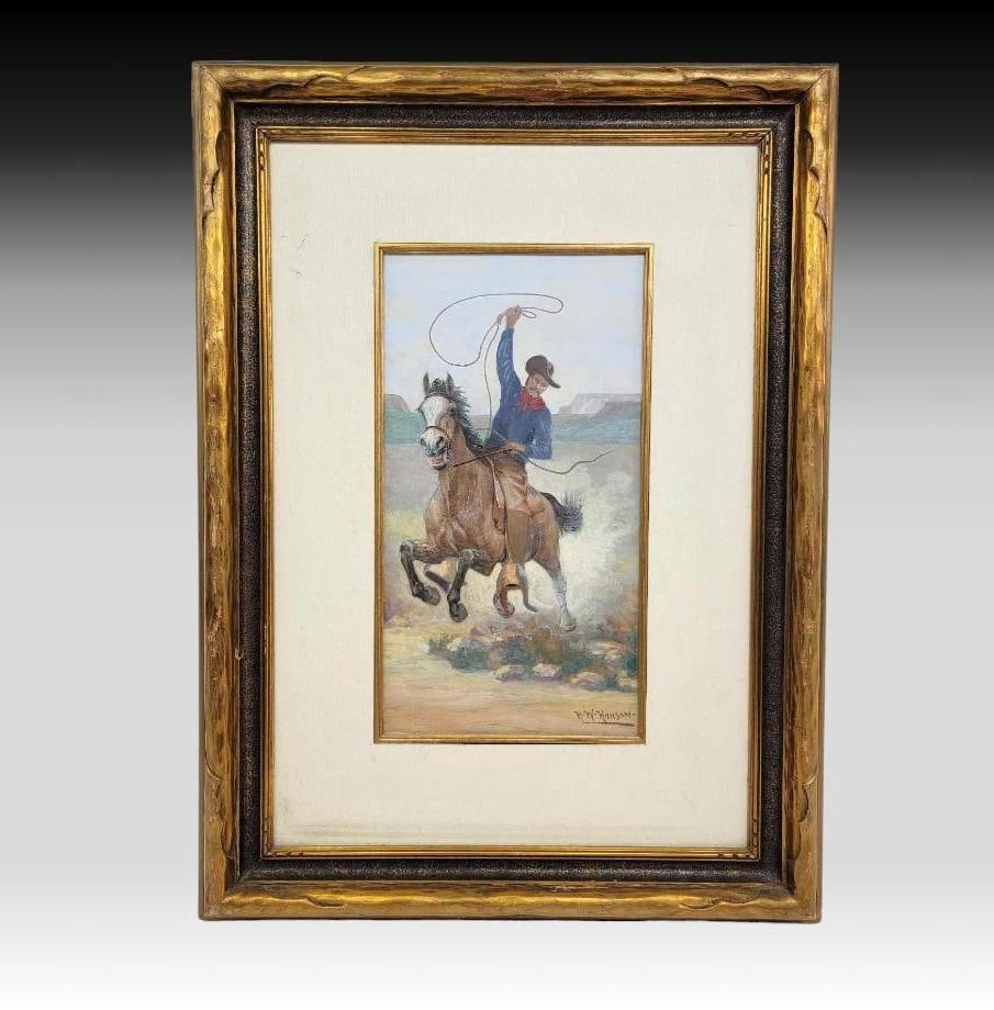 Herman Wendelborg Hansen Watercolor Of A Cowboy Auction