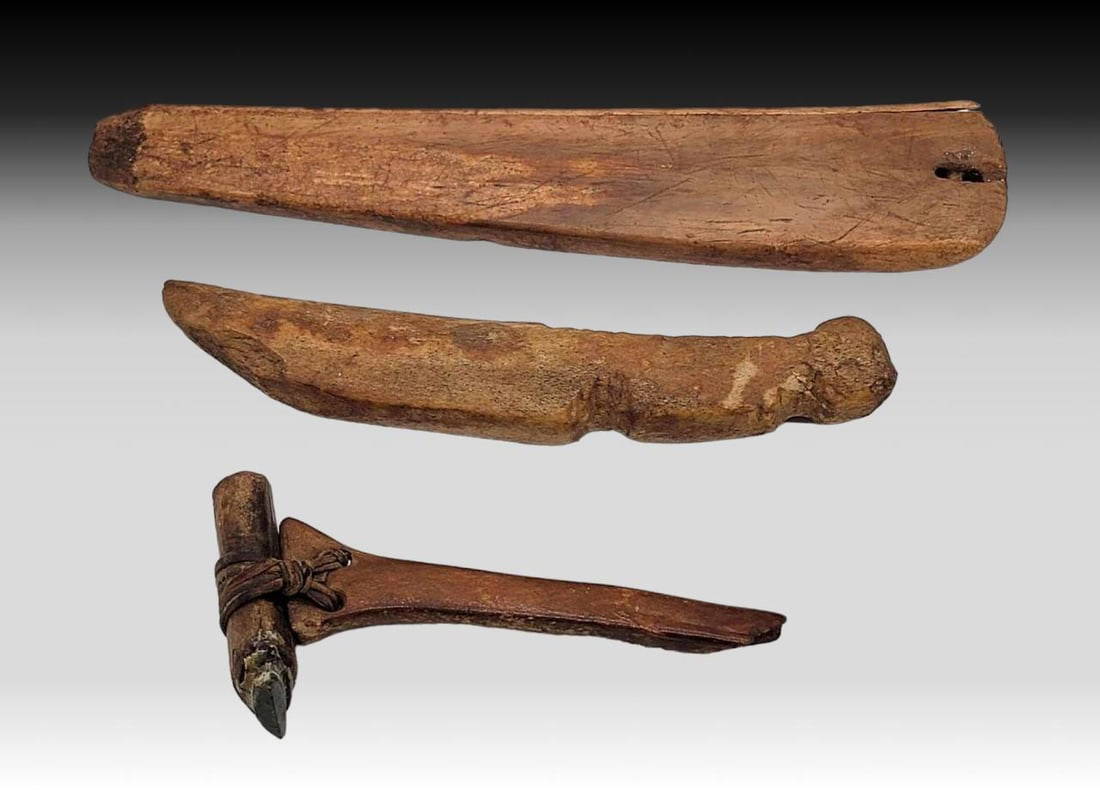 Eskimo Artifacts - Sled Runner, Ice Tester & Adze Auction