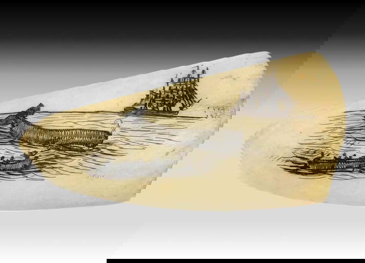 Scrimshaw Whale Tooth Of A Umiak Of Whale Hunters Peter Mayac
