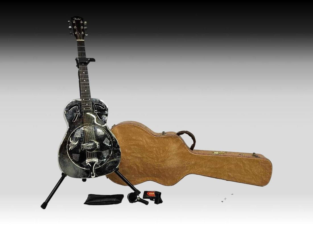 Fender Fr48 Steel Body Resonator Guitar W/ Case, Stand & Accessories ...