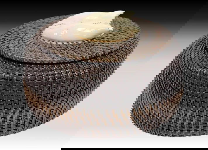 Baleen Basket W/ Double Seal Walrus Tusk Finial Carl E. Hank