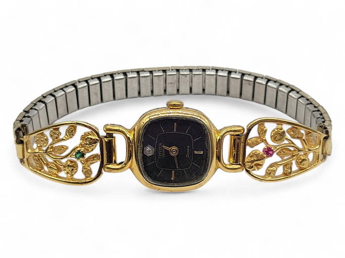 Ladies Citizen Seven Watch W/ Alaska Placer Gold Nuggets W/ Diamond ...