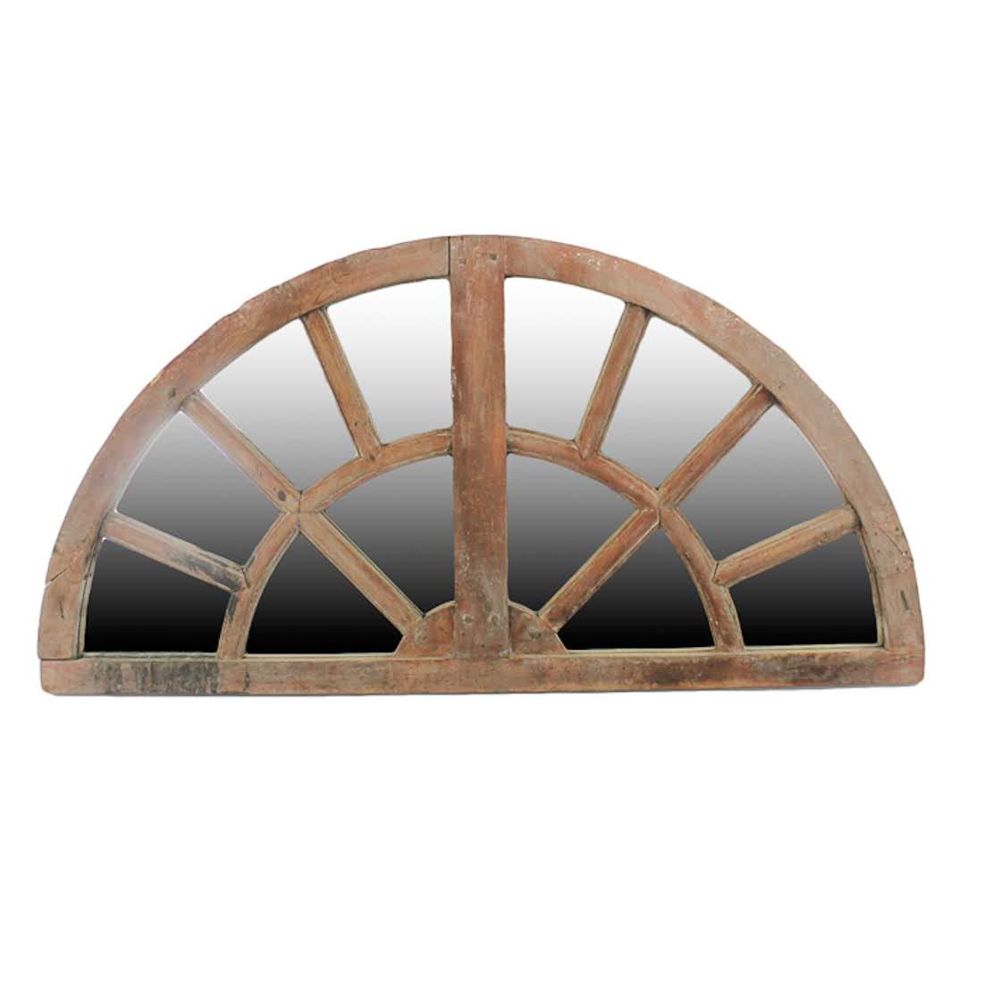Antique Semi-Circular Wooden Transom Window Mirror
