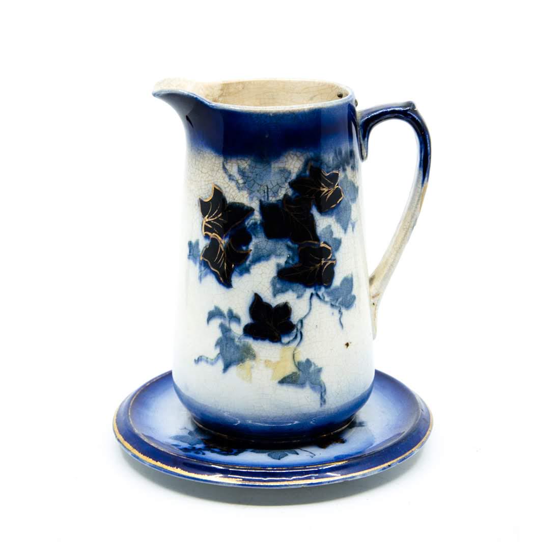 Antique Flow Blue China Pitcher And Plate