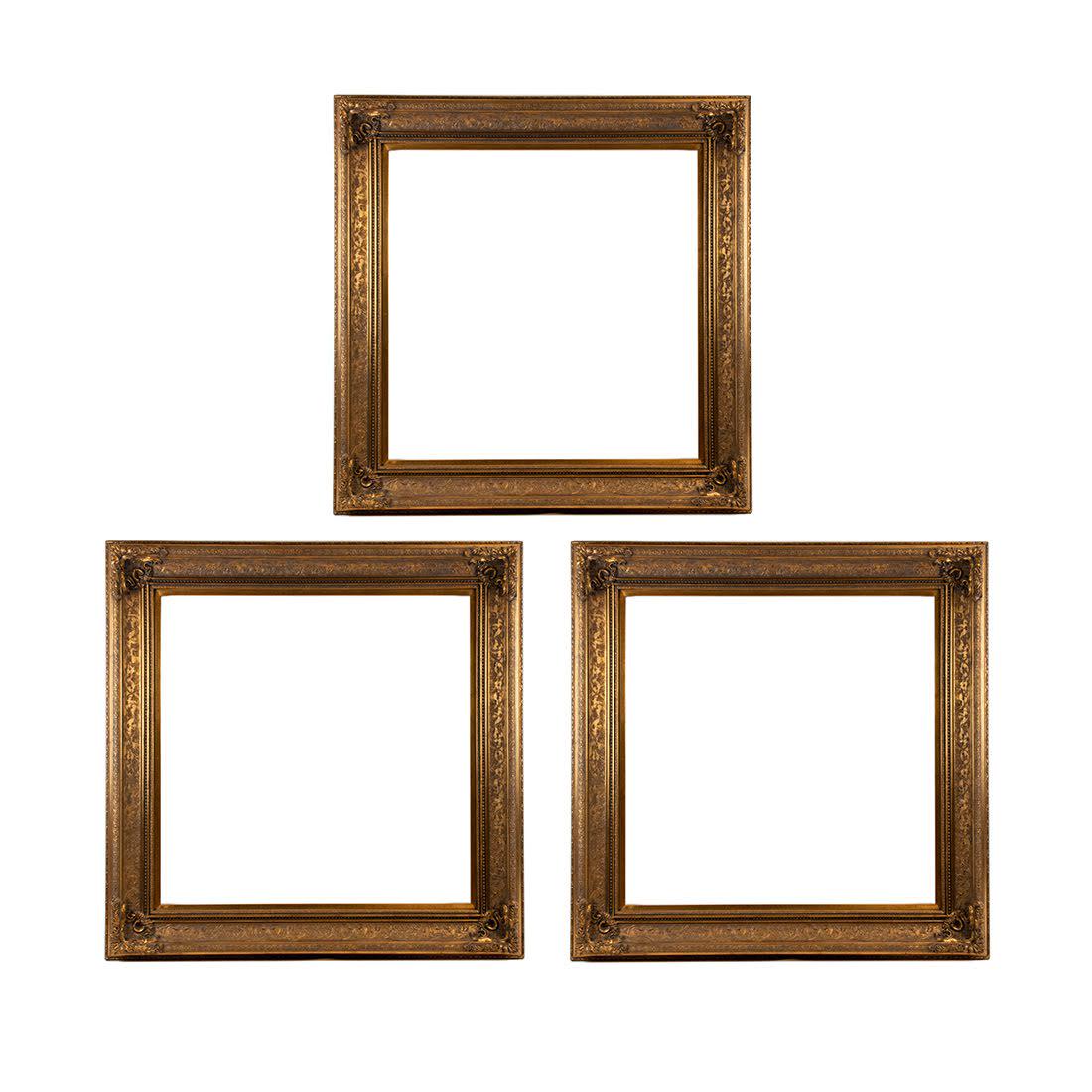 Set Of 3 Ornate Gilt Carved Wood Square Frames