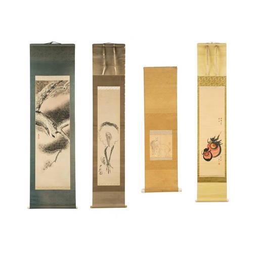 Group Of 4 Japanese Watercolor Scroll Paintings