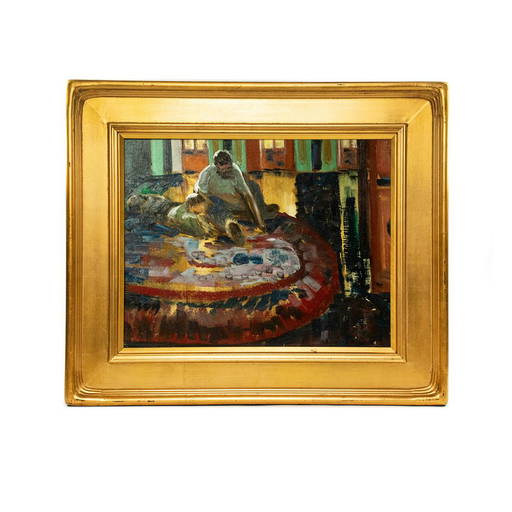 Sergei Polyakov 'father And Son' Oil On Canvas Painting