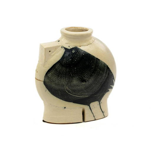 Michael Simon Pottery Flattened Bottle With Bird Motif