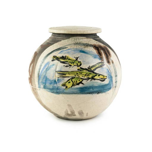 Ron Meyers Art Pottery Fish Lidded Urn