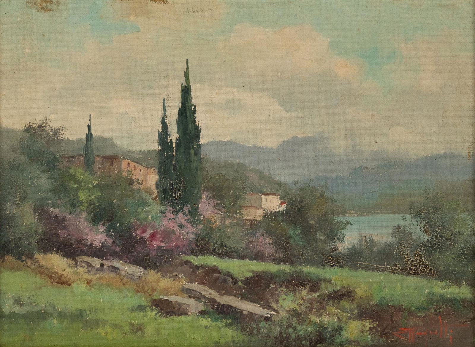 Ercole Magrotti Tuscan Landscape Oil On Canvas