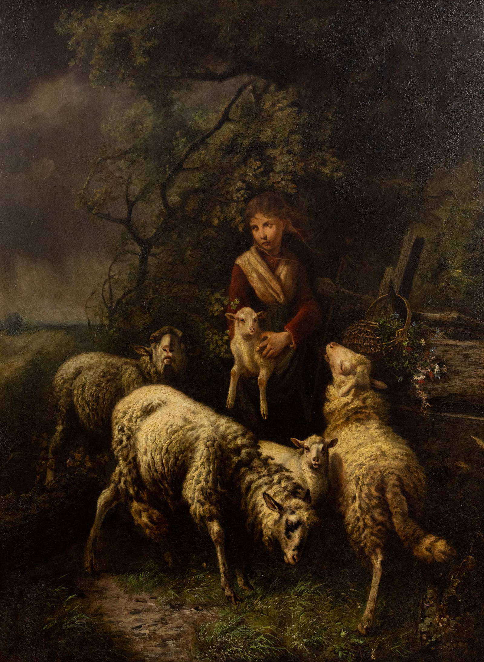 Henri De Beul 'finding Shelter' O/b Painting Auction