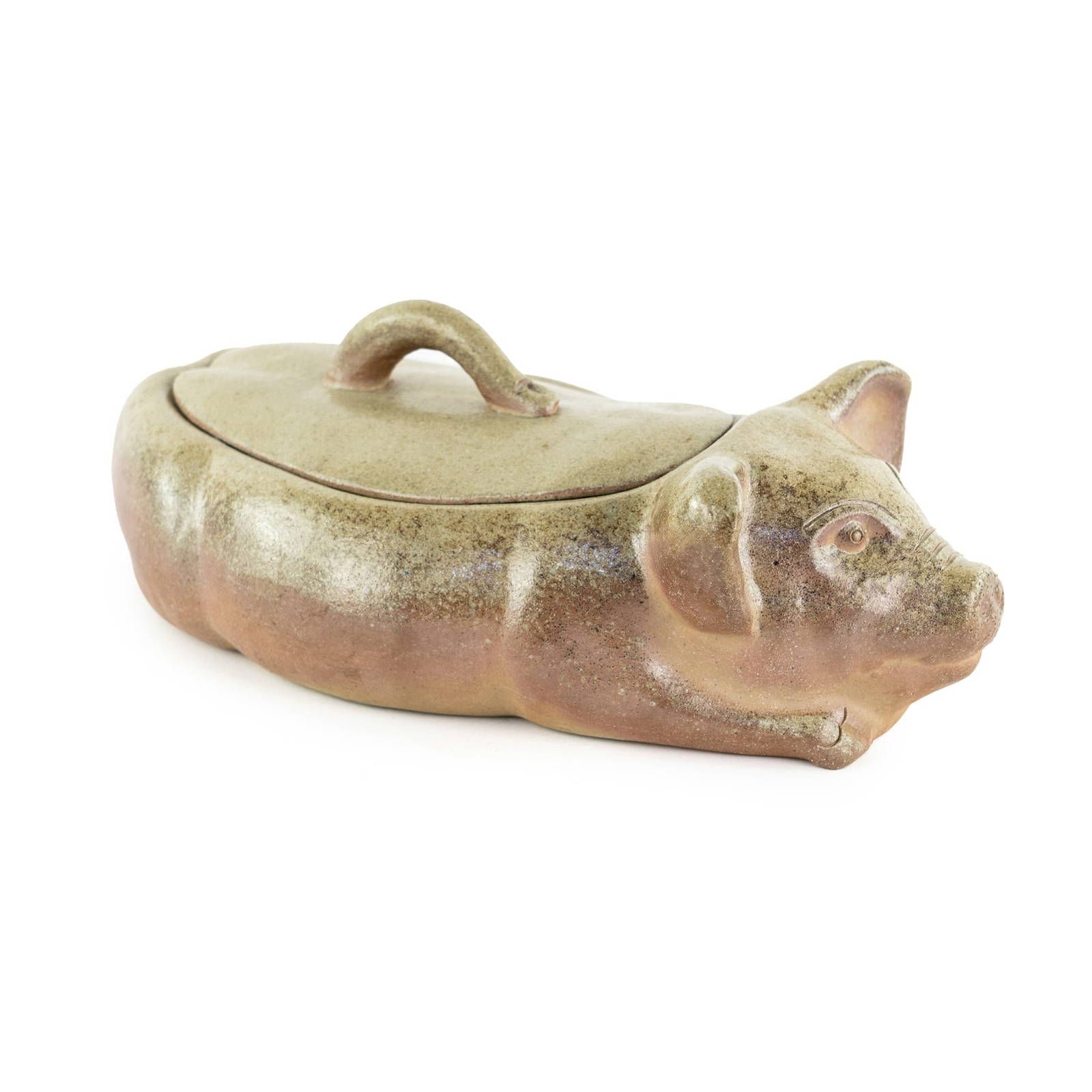 Ceramic Folk Art Pottery Pig Covered Dish Auction