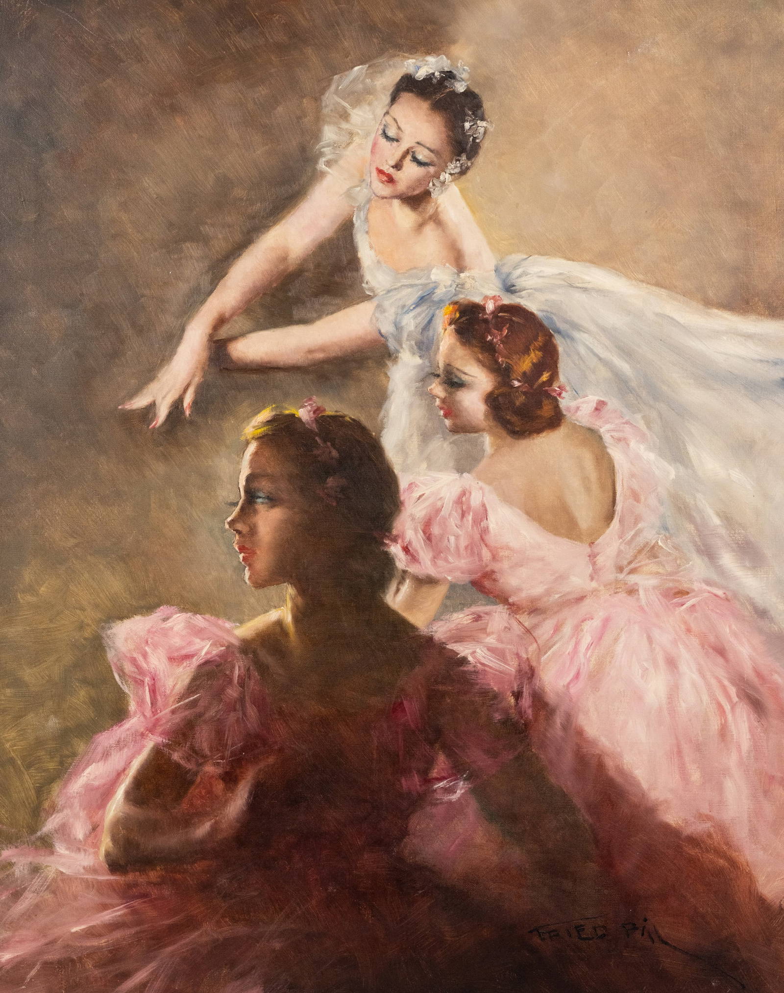 Pal Fried 'ballerinas Backstage' O/c Painting Auction
