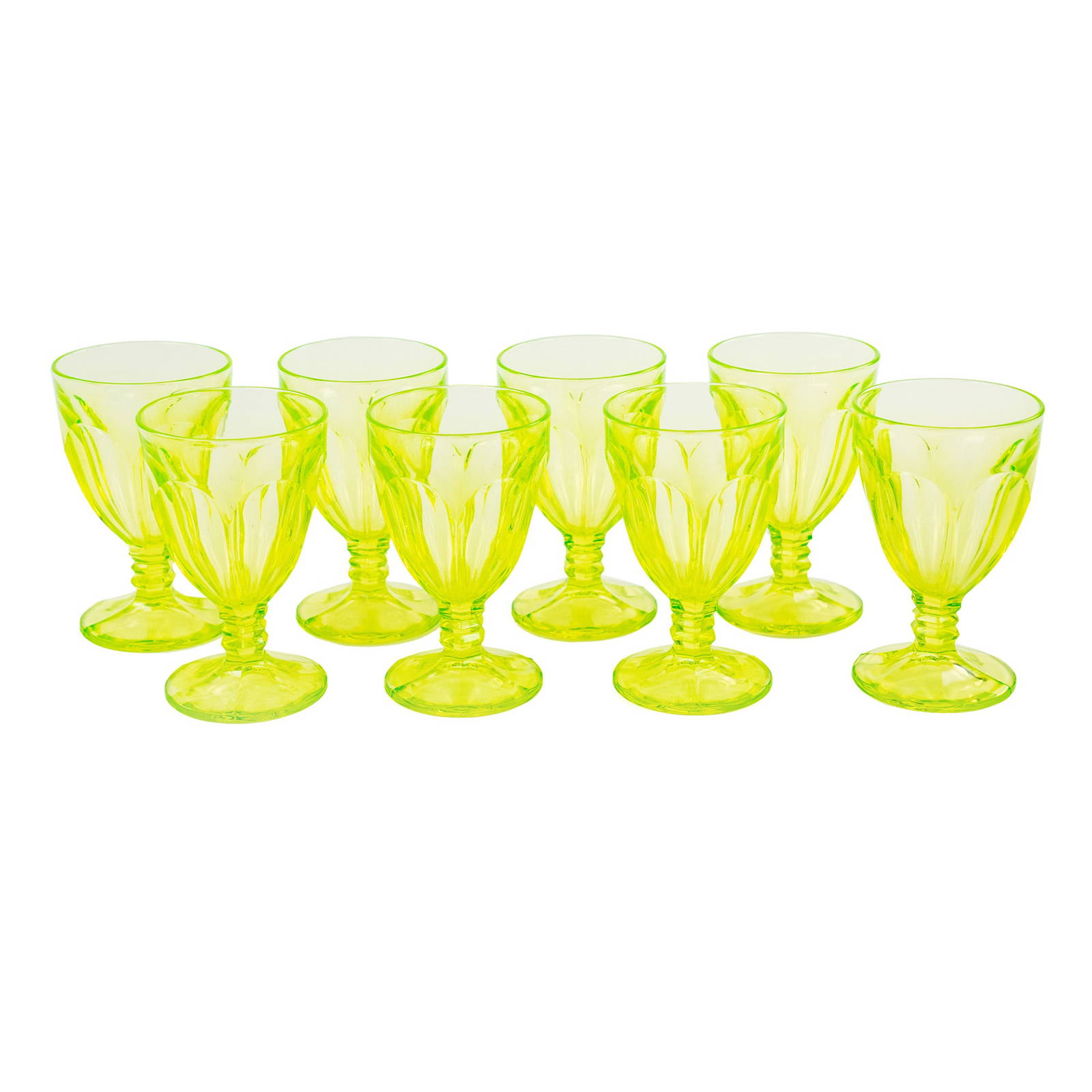 (8) Vaseline Uranium Glass Stemmed Chalice Set Auction