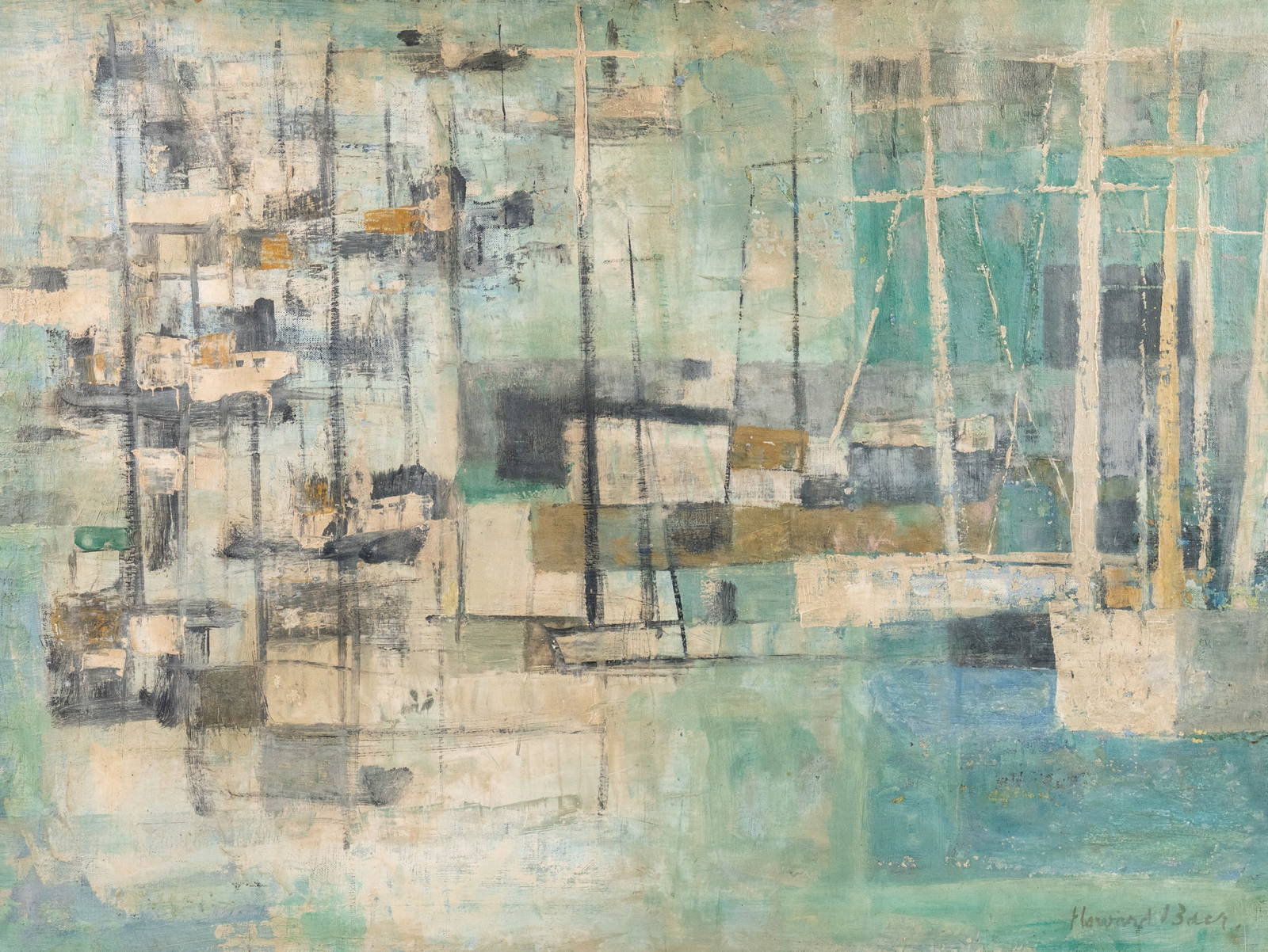 Howard Baer Abstract Marina Oil On Canvas Painting Auction