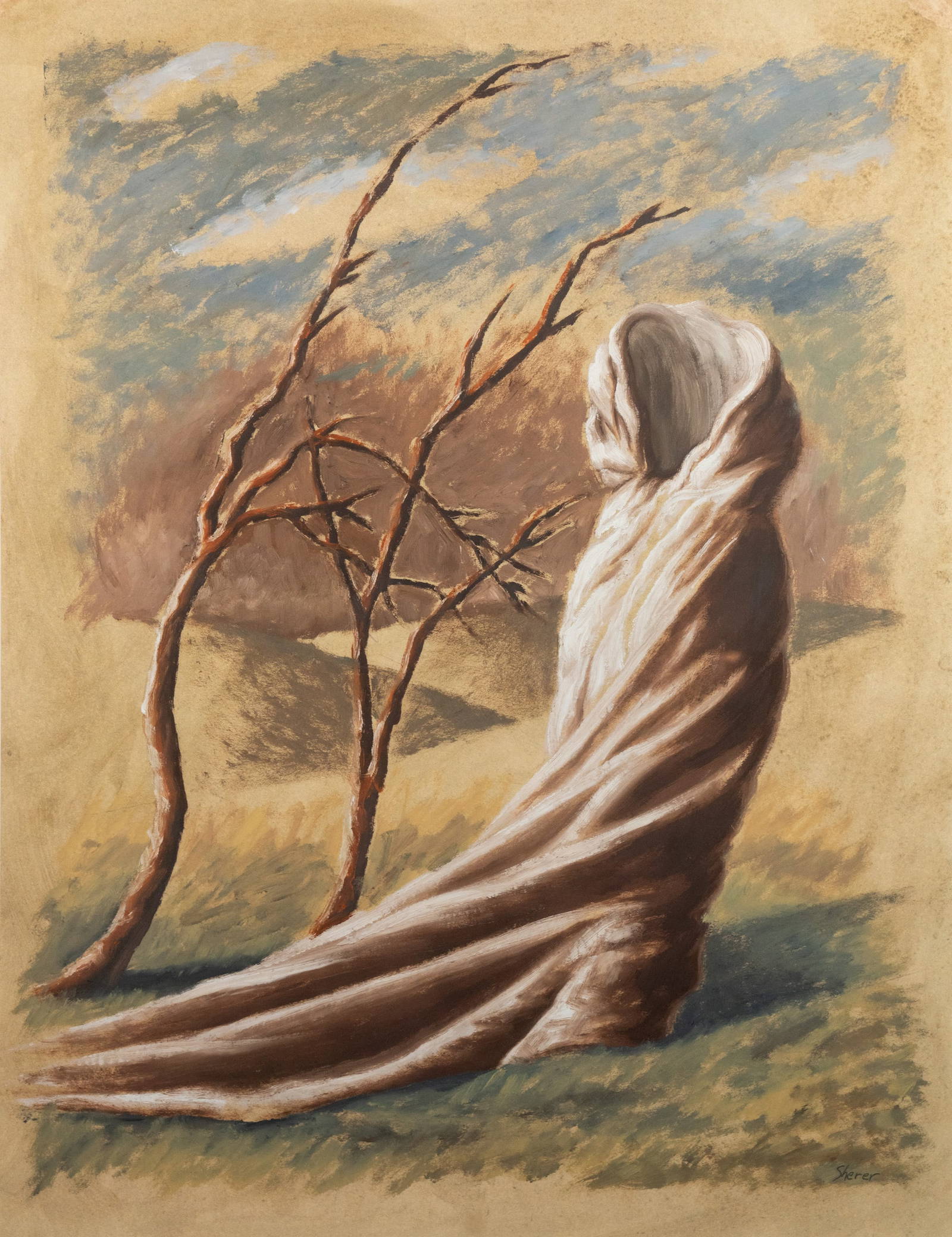 Robert Sherer 'walking Gown' Oil On Paper Painting Auction
