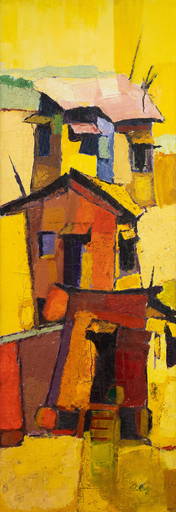 Peter S. Rolle 'huts' Oil On Canvas Painting