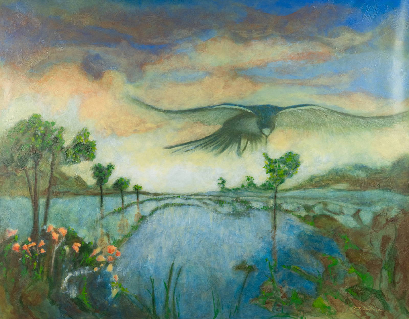 Yuval Wolfson 'sunset' Acrylic On Canvas Painting Auction