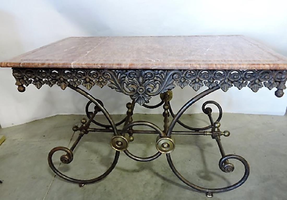 French Marble Top Pastry Table With Cast Iron & Brass