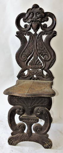 Oak Carved Chair With Face And
