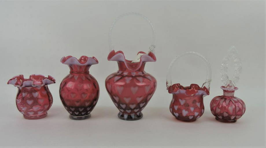 Fenton Cranberry Opalescent Hearts