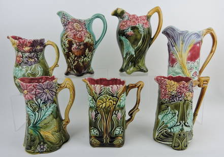 Frie Onnaing French Floral Majolica Pitcher, 7 1/2"