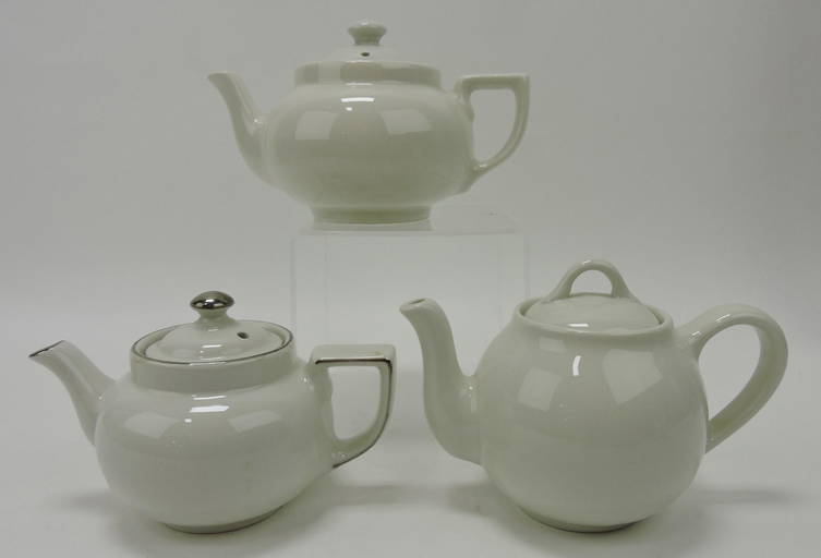 Hall China Lot Of 3 White Teapots