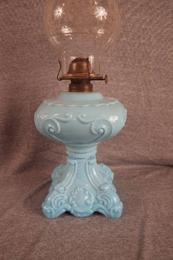 Blue Milk Glass Pattern Glass Oil Lamp