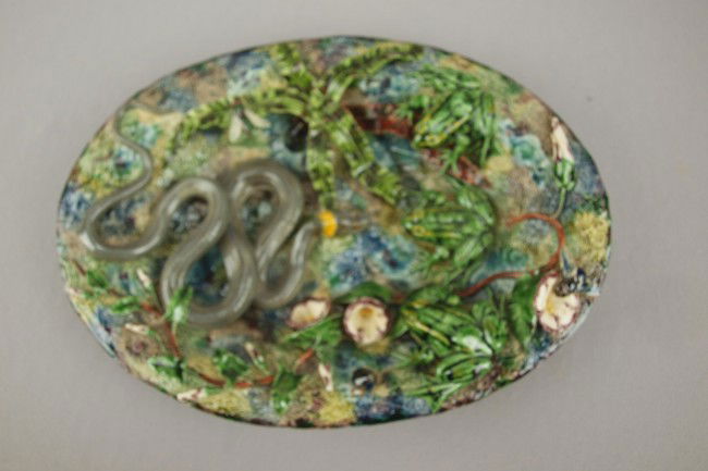 743: GEOFFREY LUFF contemporary majolica oval plaque w