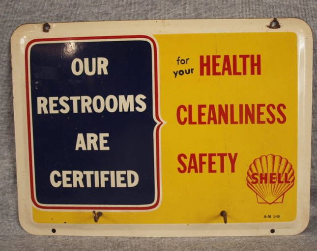 Shell Porcelain Advertising Sign "our Restrooms Are