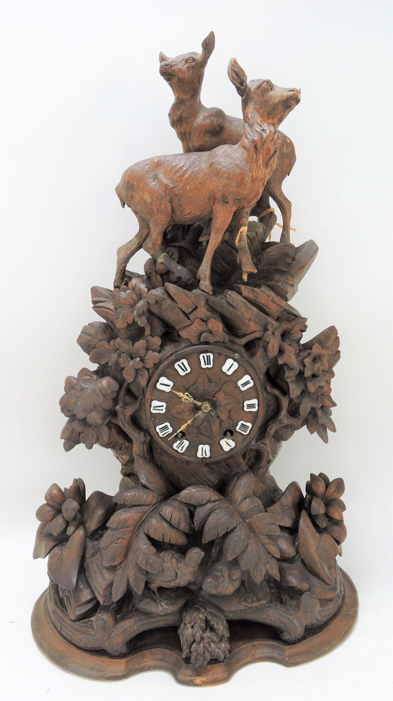 Black Forest Mantle Clock With Birds, Deer,