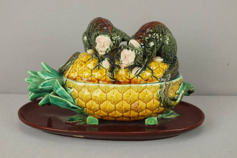 Minton Rare Majolica Inkwell Desk Stand In The Fo