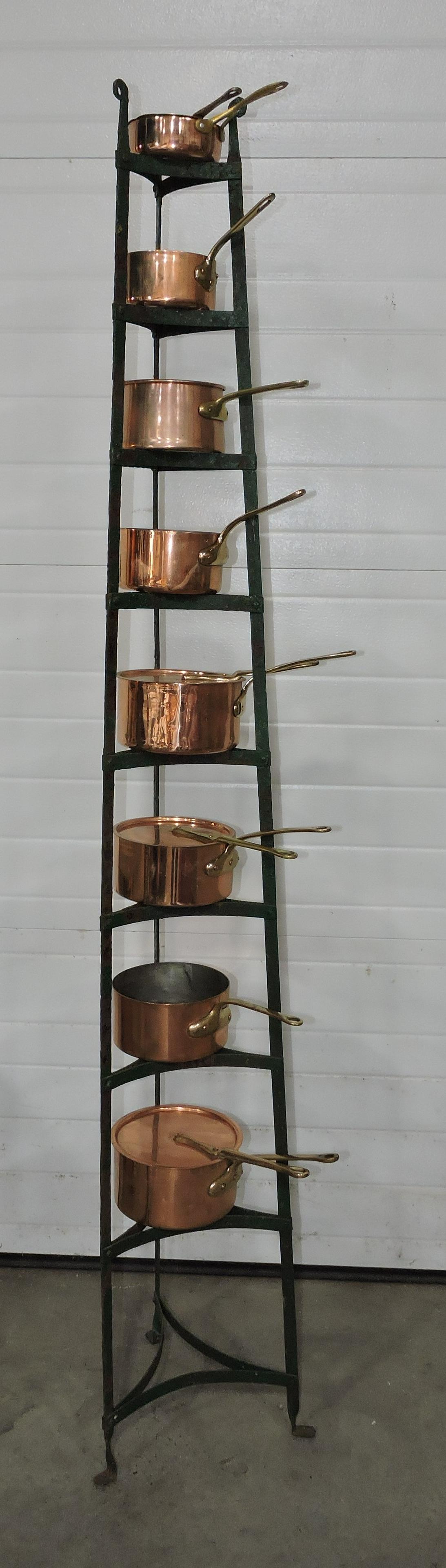 Iron Graduated Pot Stand With 8 Pans Auction