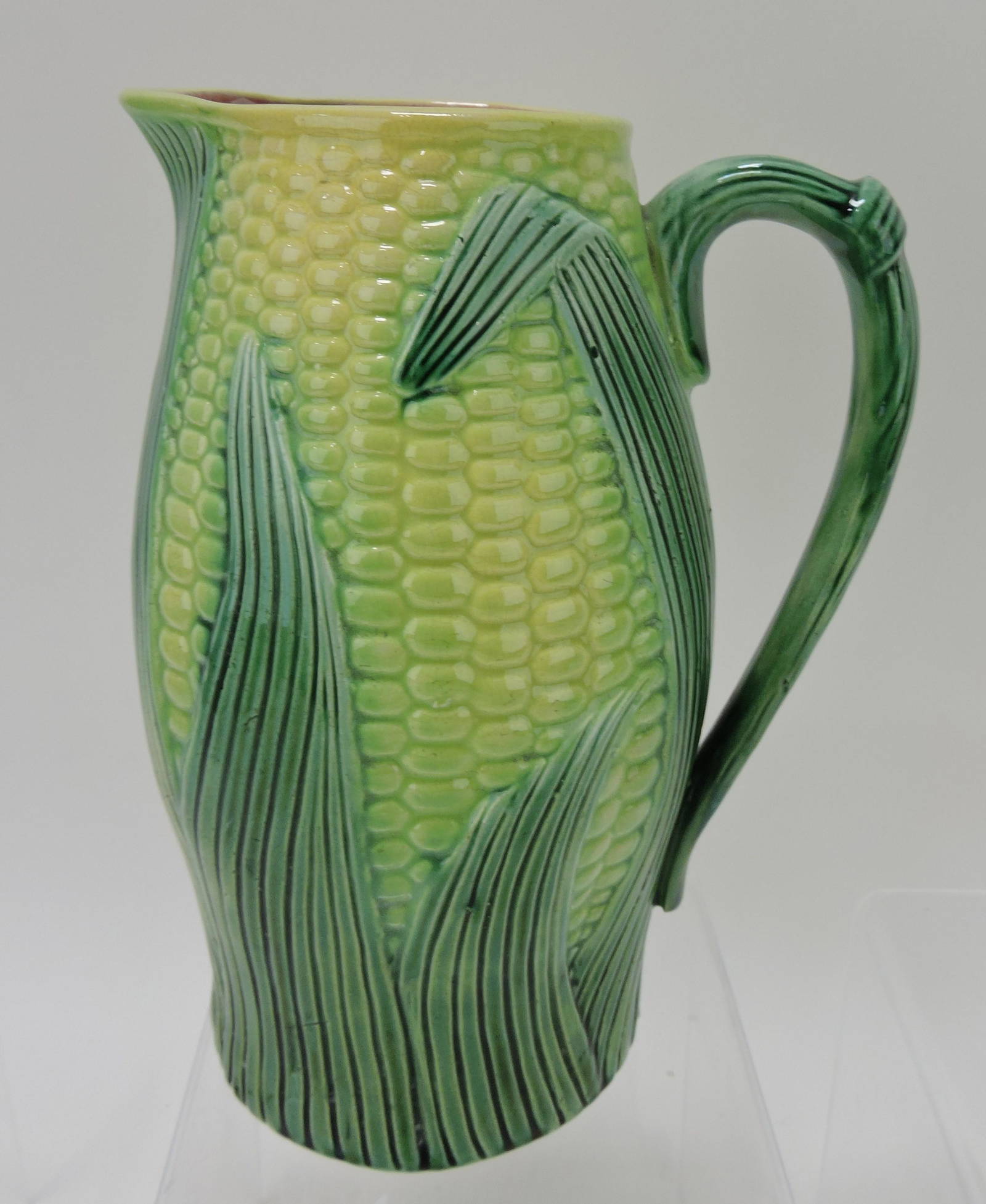 Majolica Corn Pitcher, 9" Auction