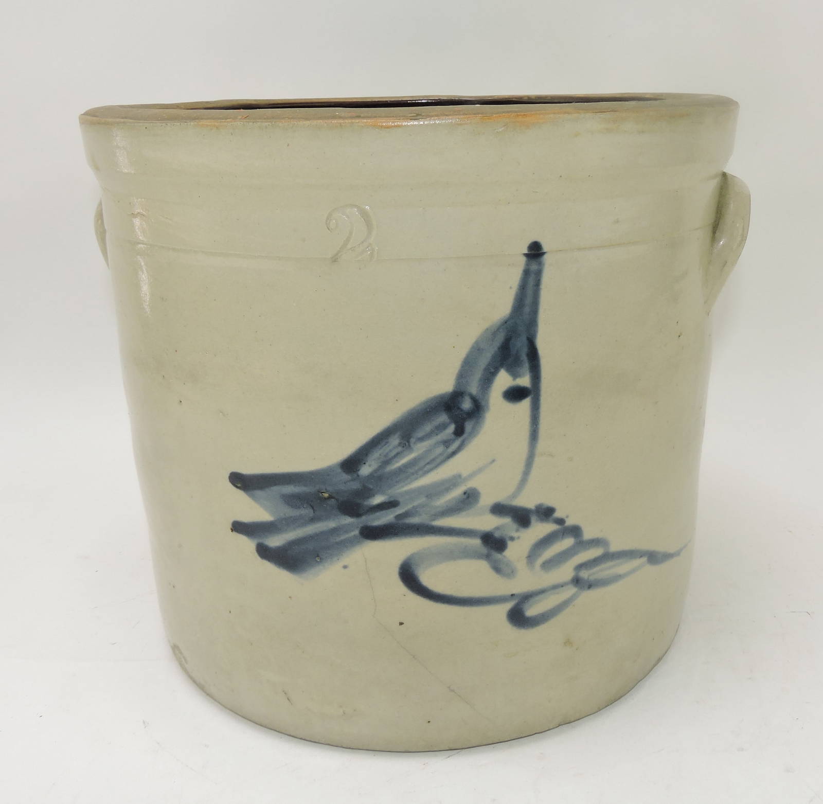 Stoneware 2 Gallon Crock With Blue Bird Auction