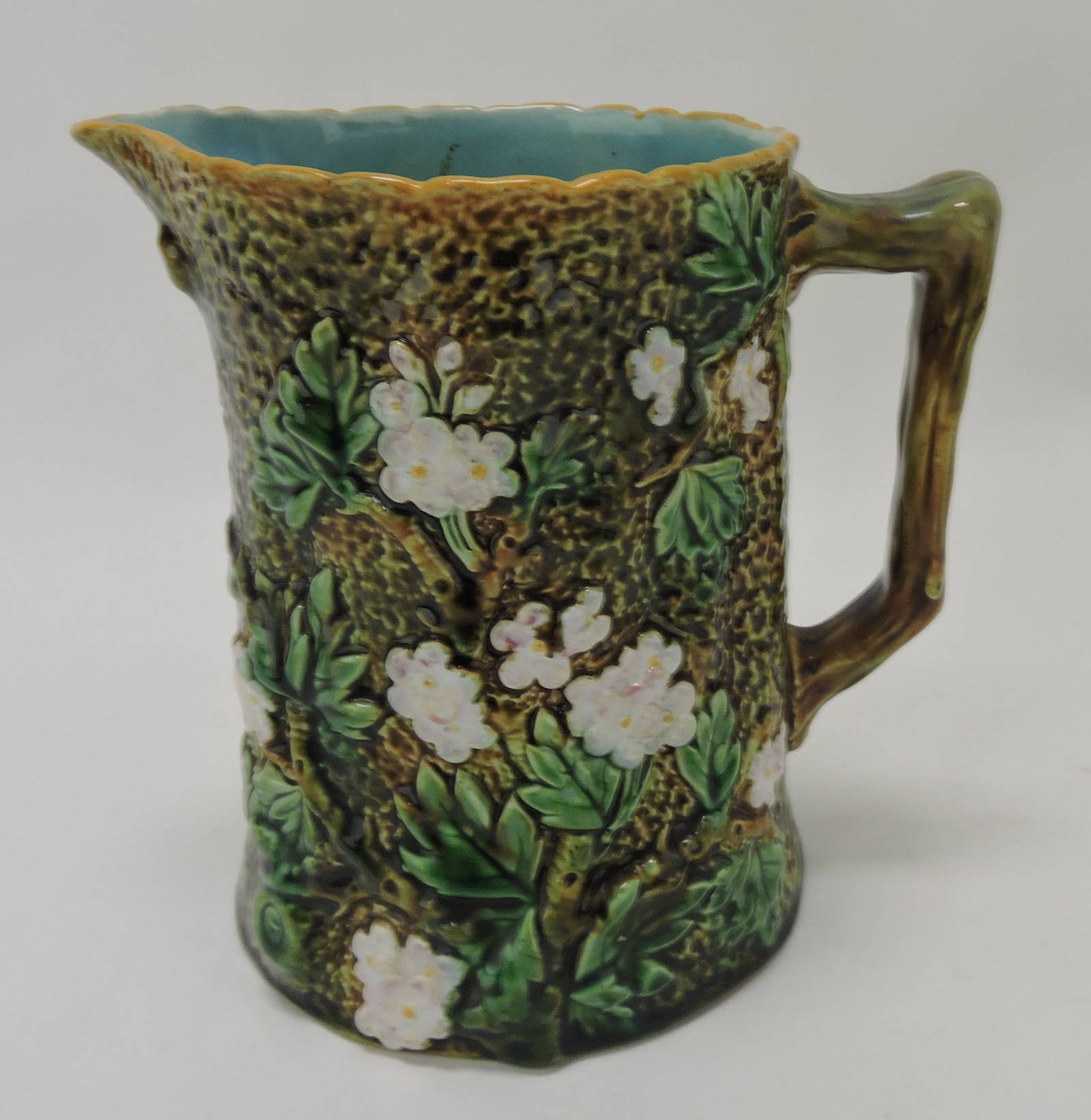 George Jones Majolica Rustic Pitcher, Auction