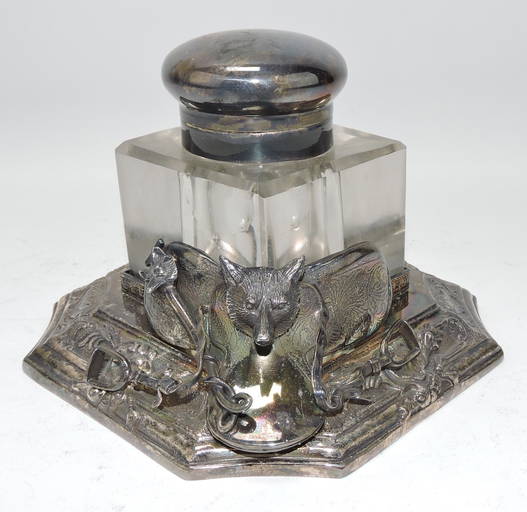 Silver Plated Inkwell With Fox
