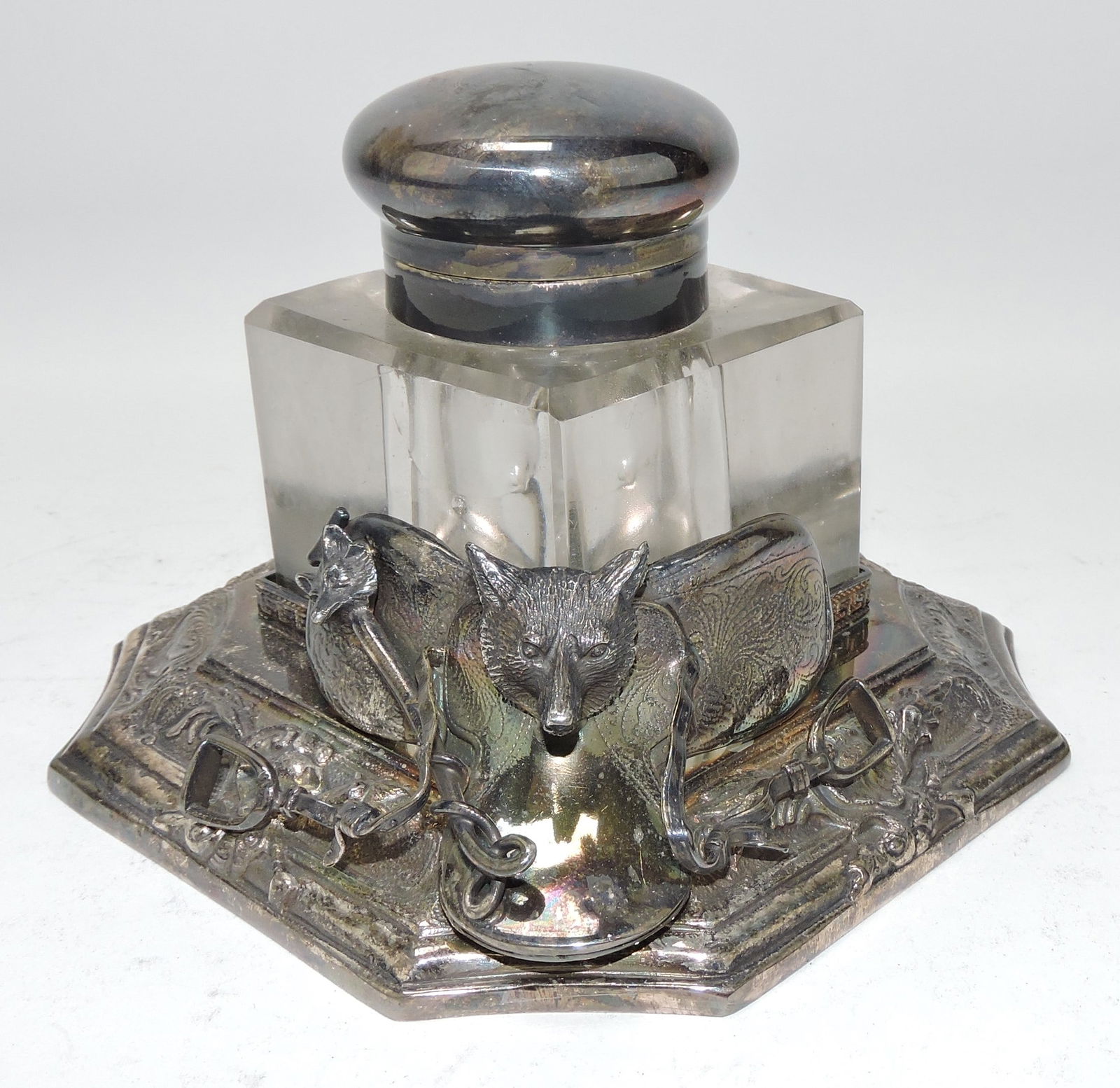 Silver Plated Inkwell With Fox Auction