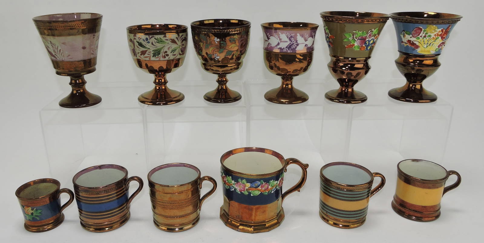 Copper Luster Lot Of 6 Goblets And Auction