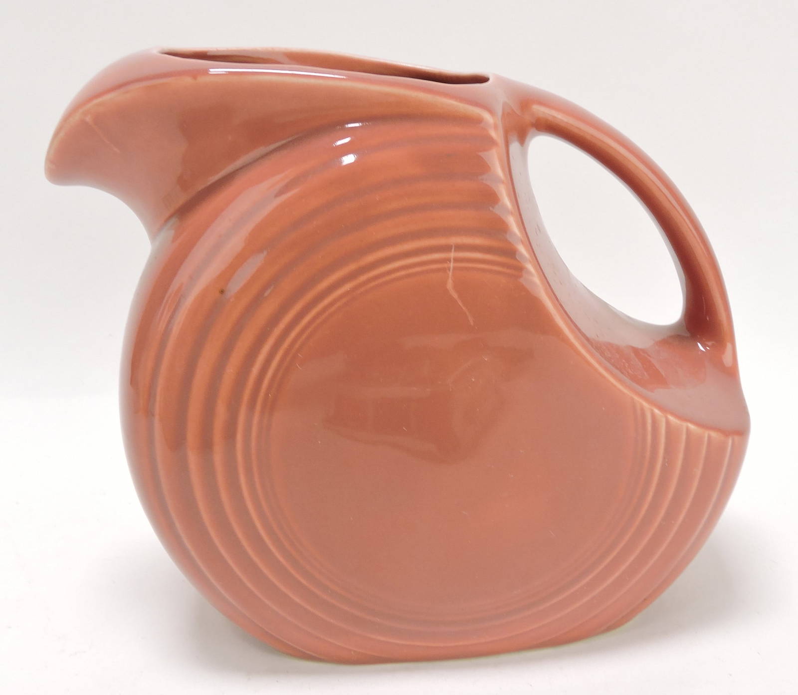 Fiesta Disc Water Pitcher, Rose, Scratch Auction