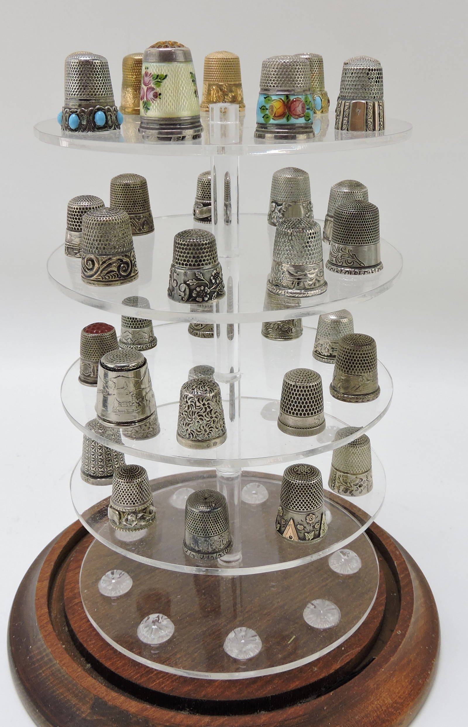 Collection Of 34 Thimbles With Display, Auction