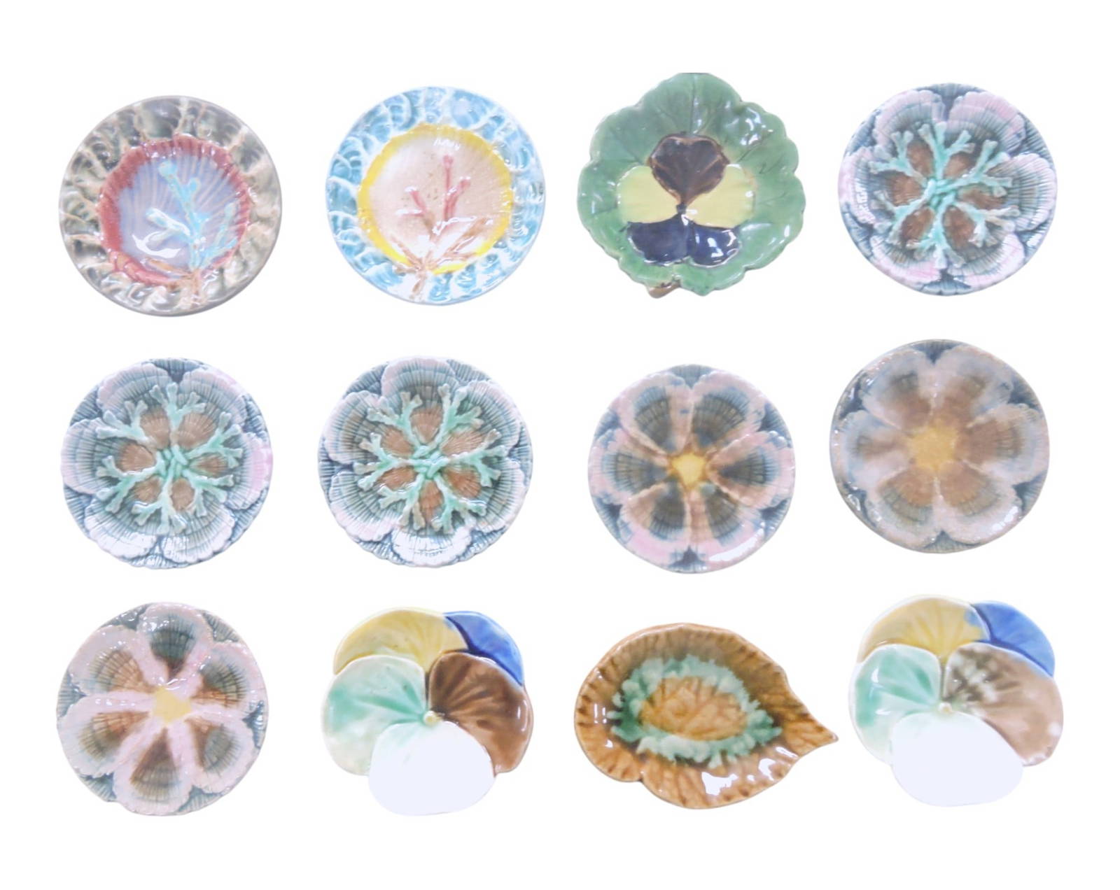 Lot Of 12 Majolica Butter Pats, 3", Auction