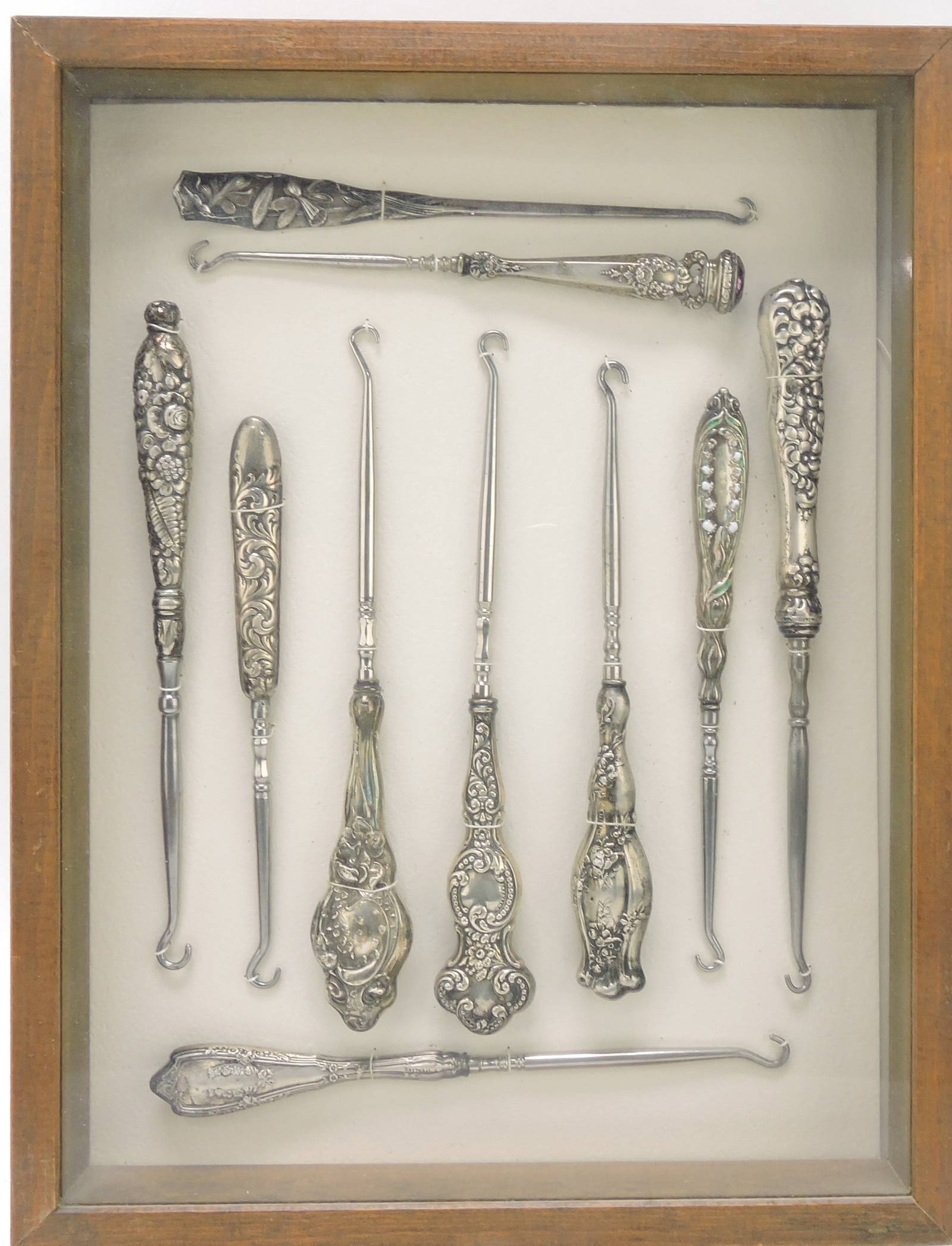 Frame Of Victorian Button Hooks, Some Auction