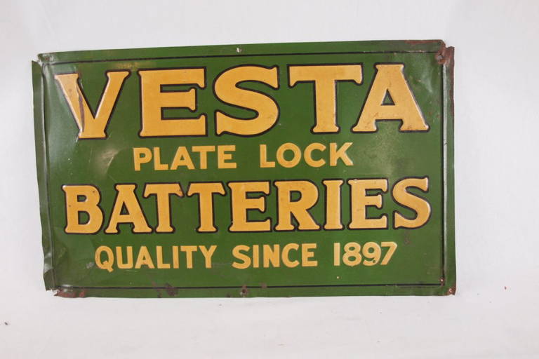 Vesta Batteries sign, some losses, 20" x 12" - May 18, 2013 | Strawser ...