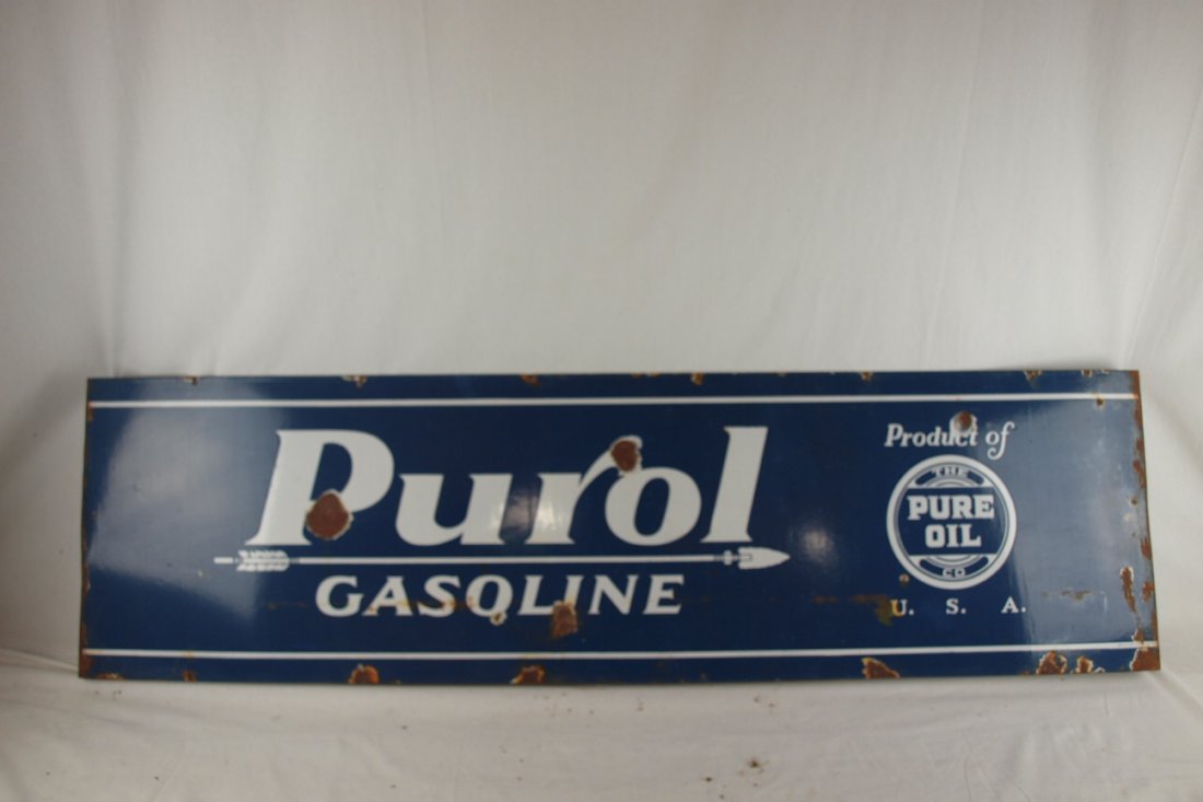 Purol Gasoline porcelain sign with flange ends, losse