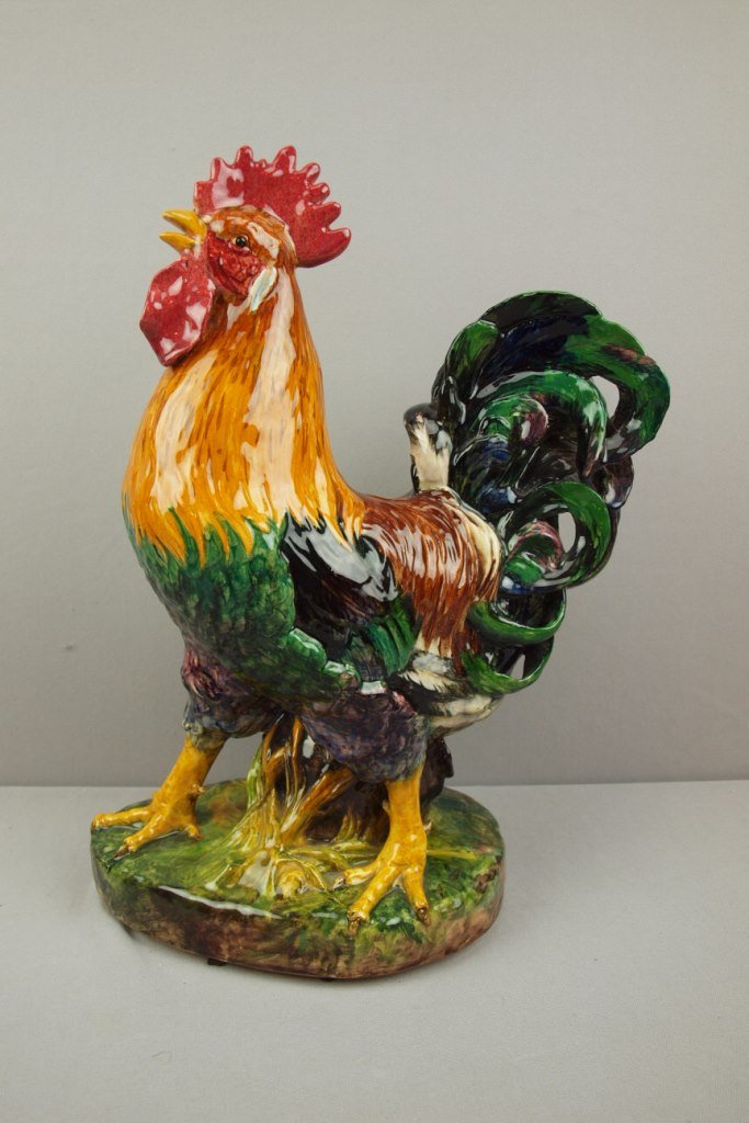 CLEMENT MASSIER French majolica rooster vase, circa