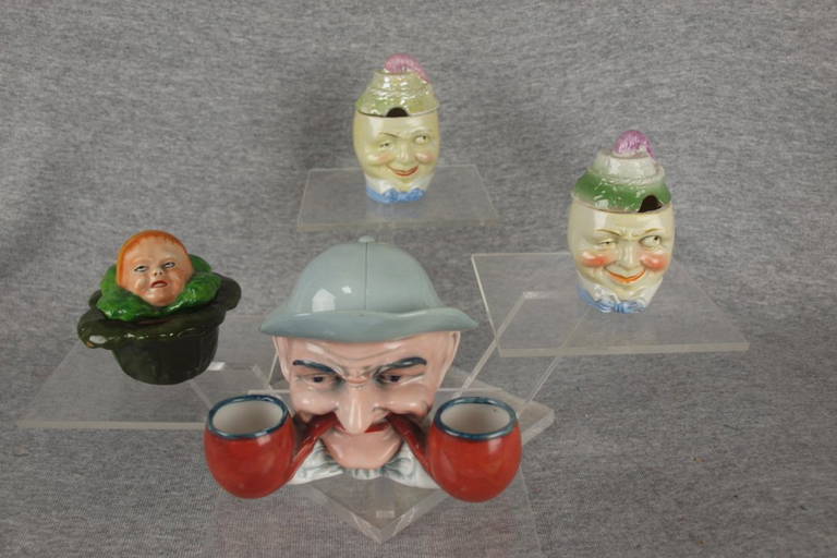 Lot Of 4 Early Ceramic Figural People Mustard Pots